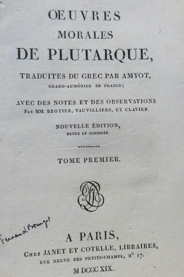 Plutarque oeuvres traduites 1818 - Les Livres Anciens