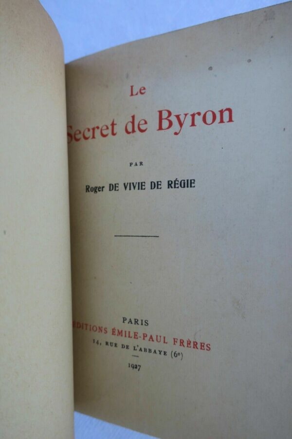 Byron VIVIE de REGIE secret de Byron 1927 - Les Livres Anciens Byron VIVIE de REGIE secret de Byron 1927 - Les Livres Anciens